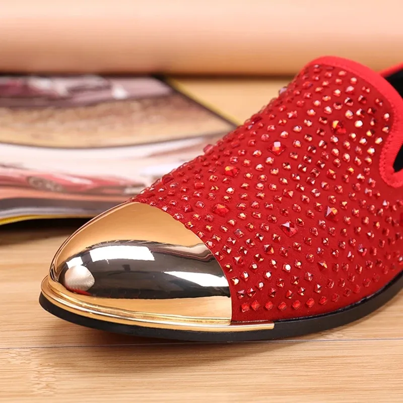 Wholesale Men's Golden Toe Leather Blue Tuxedo Shoes With Rhinestone ...