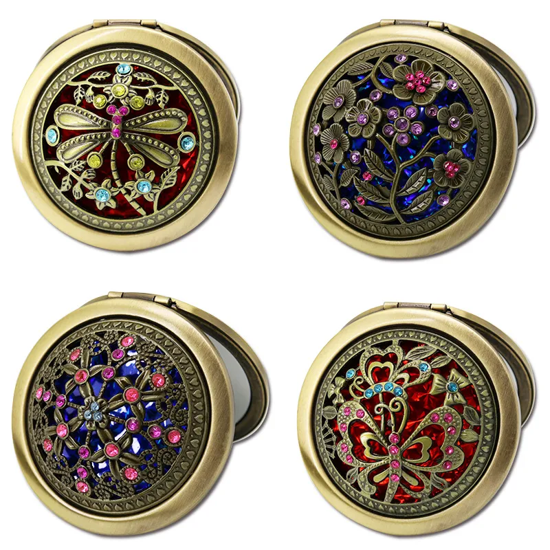 Vintage Compact Mirror Bronze Finish Folding Makeup Mirror, Mini Pocket ...