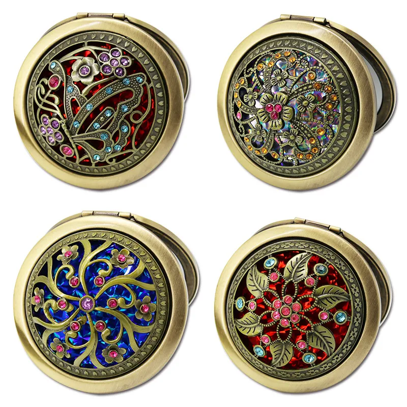 Vintage Compact Mirror Bronze Finish Folding Makeup Mirror, Mini Pocket ...