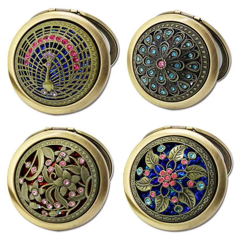 Vintage Compact Mirror Bronze Finish Folding Makeup Mirror, Mini Pocket ...