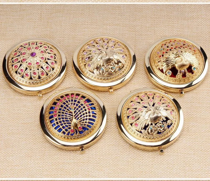 Designer Compact Mirror Gold Crystal Inlaid Mini Makeup Mirror | 2 Face ...