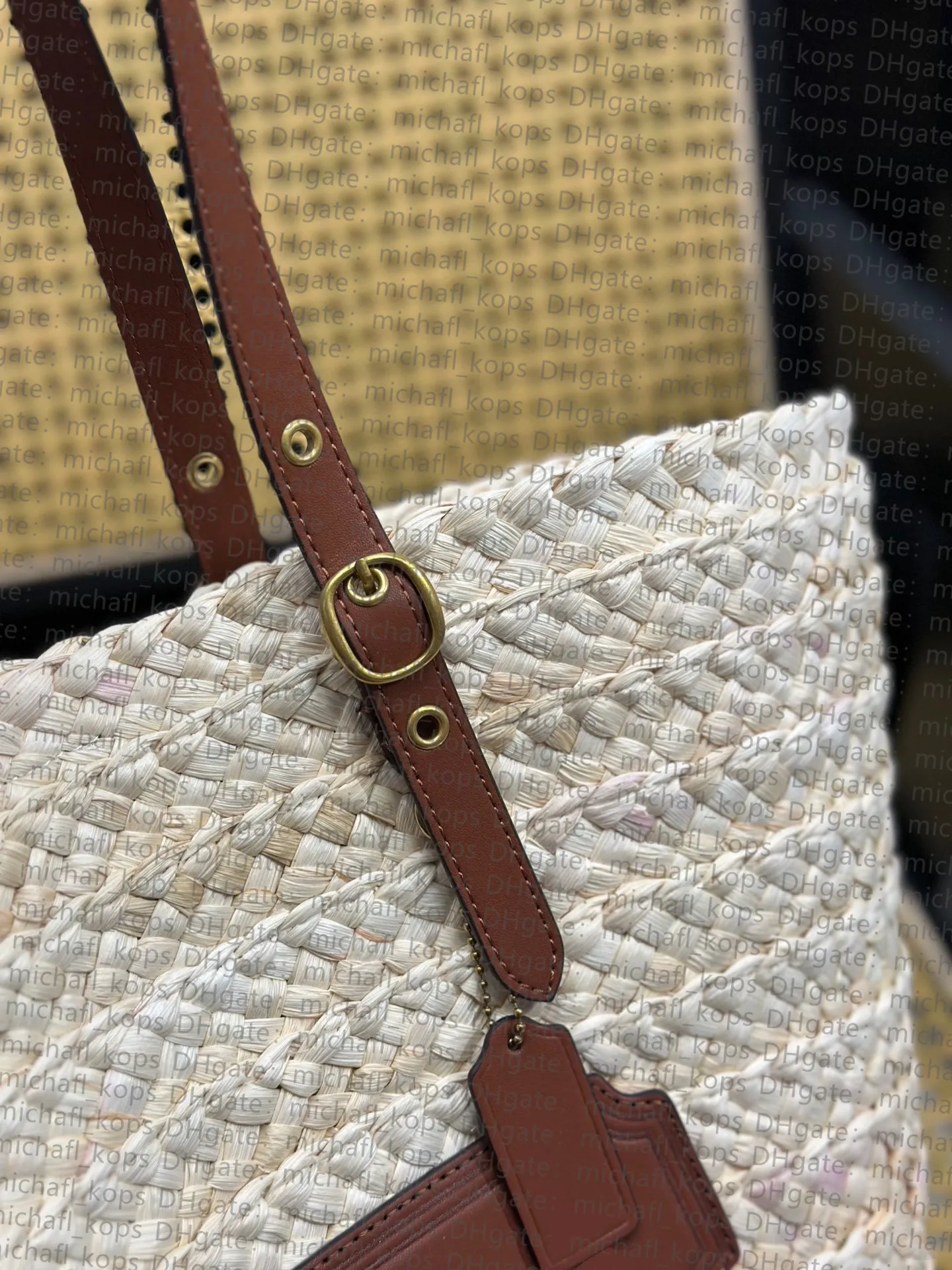 DHgate.com:Womens Genuine Leather Quilted Letter Lafite Grass Beach Bag ...
