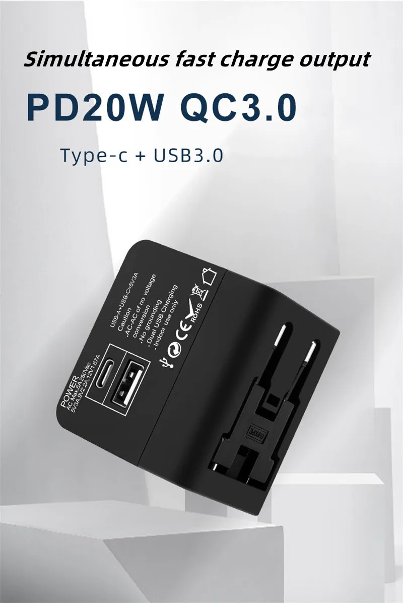 20W PD Charger Travel Adapter: Worldwide Conversion Plug With QC3.0 USB ...