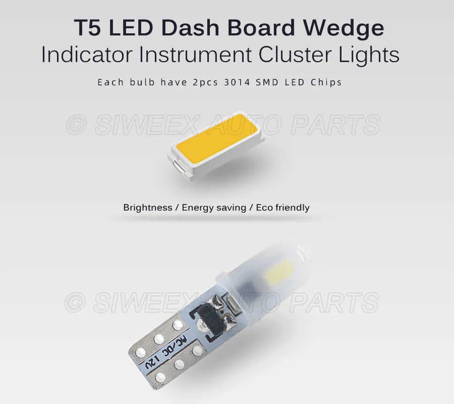 10x LED dash light bulbs for Car Indicator Wedge - T5 W3W 2 SMD 3014 ...