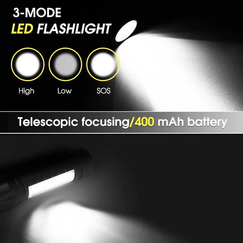 DHgate.com:COB LED Flashlight, USB Rechargeable Mini Torch, 3 Modes ...