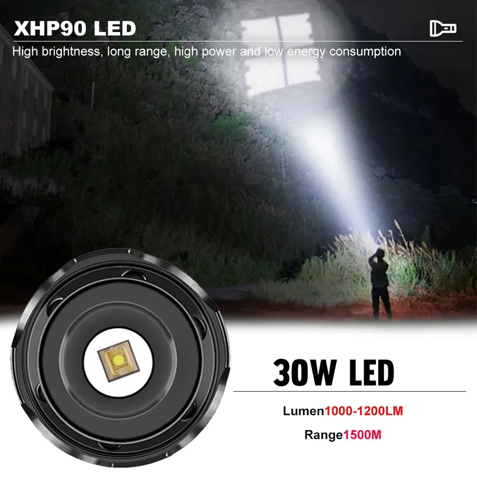 Brightest Torch Flashlight: High Power 30W LED Torch, 1500M Long Range ...