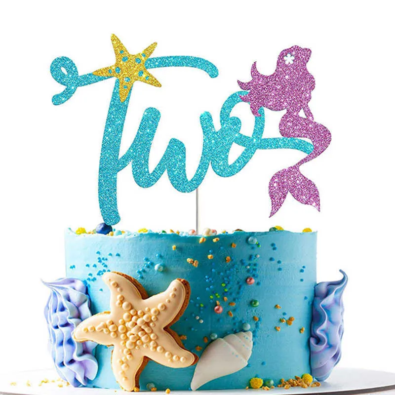 New Little Mermaid Theme Cake Topper Glitter Number Mermaid Tail Cake ...
