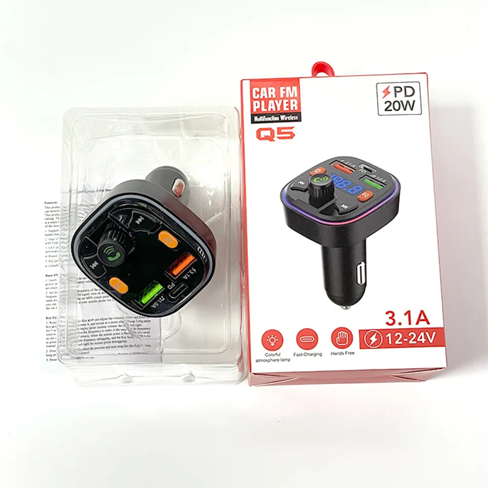 Q5 Dual 12v Usb Outlet Type C PD Fast Charging Car Bluetooth FM ...