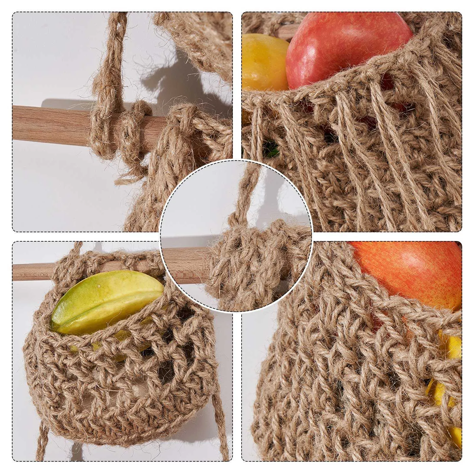 3 Tier Hanging Fruit Basket Wall Mounted Handwoven Vegetable Storage ...