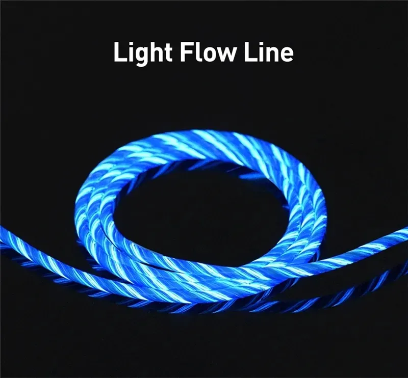 3.3ft/6ft 3A LED Glow Flowing Magnetic usb c type cable with OPP Bag ...
