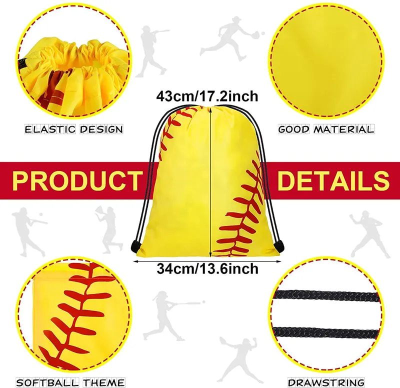Yellow Baseball Drawstring Backpacks - 200 Pack, Polyester Sport Gym ...