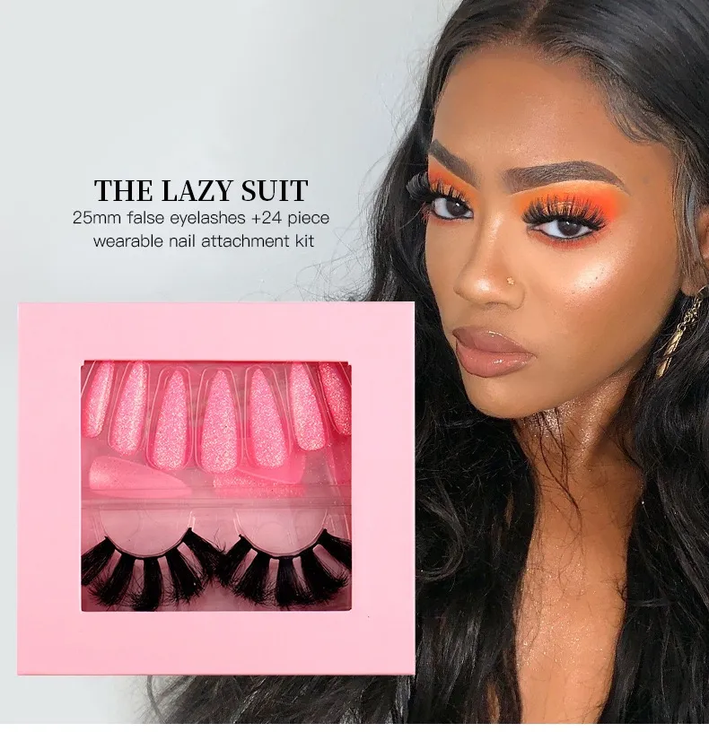 Complete Makeup & Nail Art Kit - Faux Mink Lashes, False Nails ...