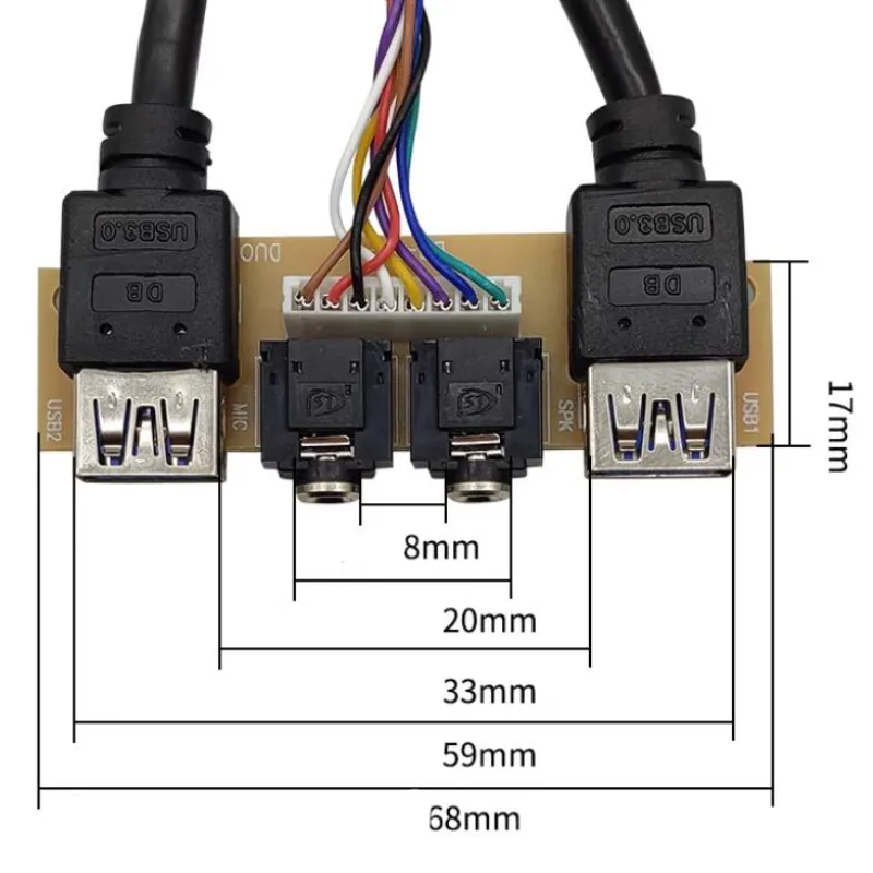 Computer Chassis Motherboard Extension Cable 19P 9Pin To 2 Port USB 3.0 ...