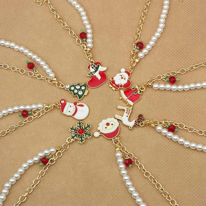 Christmas Chain Bracelet Beads Alloy Jewelry Decorations Santa Claus Snow Tree Snowman Pattern New Year Merry Xmas Festive Gift Party Props Supplies Ornament From 0 75 DHgate