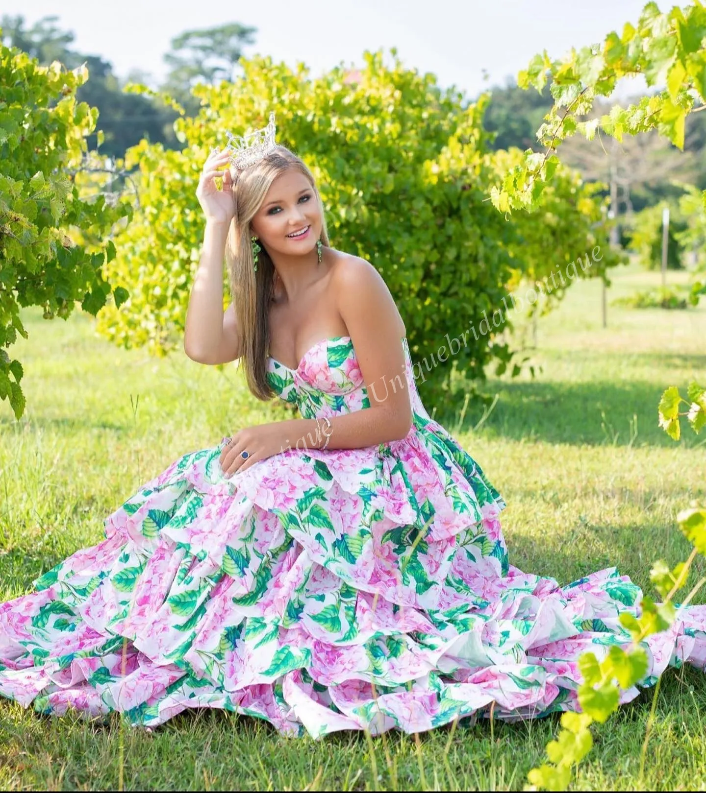 Print Floral Satin Prom Dress 2k24 Tiered Ruffles Skirt Ballgown Lady ...