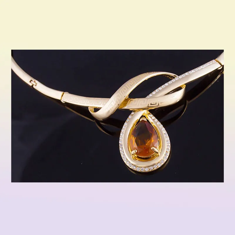 Dubai 18K Gold Pendant Amber Crystal Necklace Set Fashion African ...