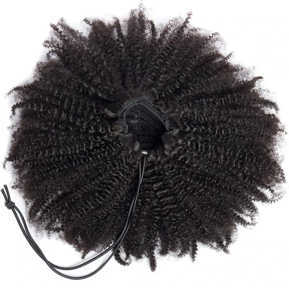 Kinky Curly Drawstring Ponytail Human Hair Chic Natural Mongolian Puff ...