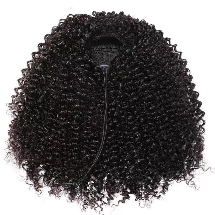 Kinky Curly Drawstring Ponytail Human Hair Chic Natural Mongolian Puff ...