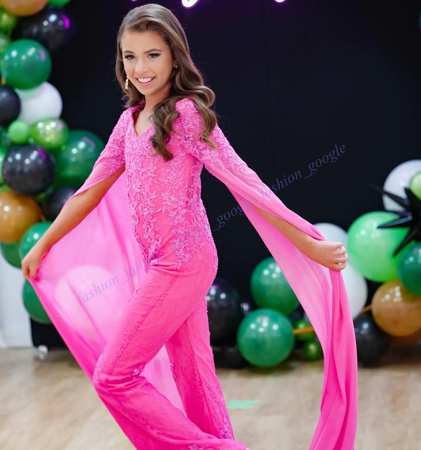 Miss Ashley Girls Cape Sleeve Jumpsuit Dress, Ankle Length Chiffon ...