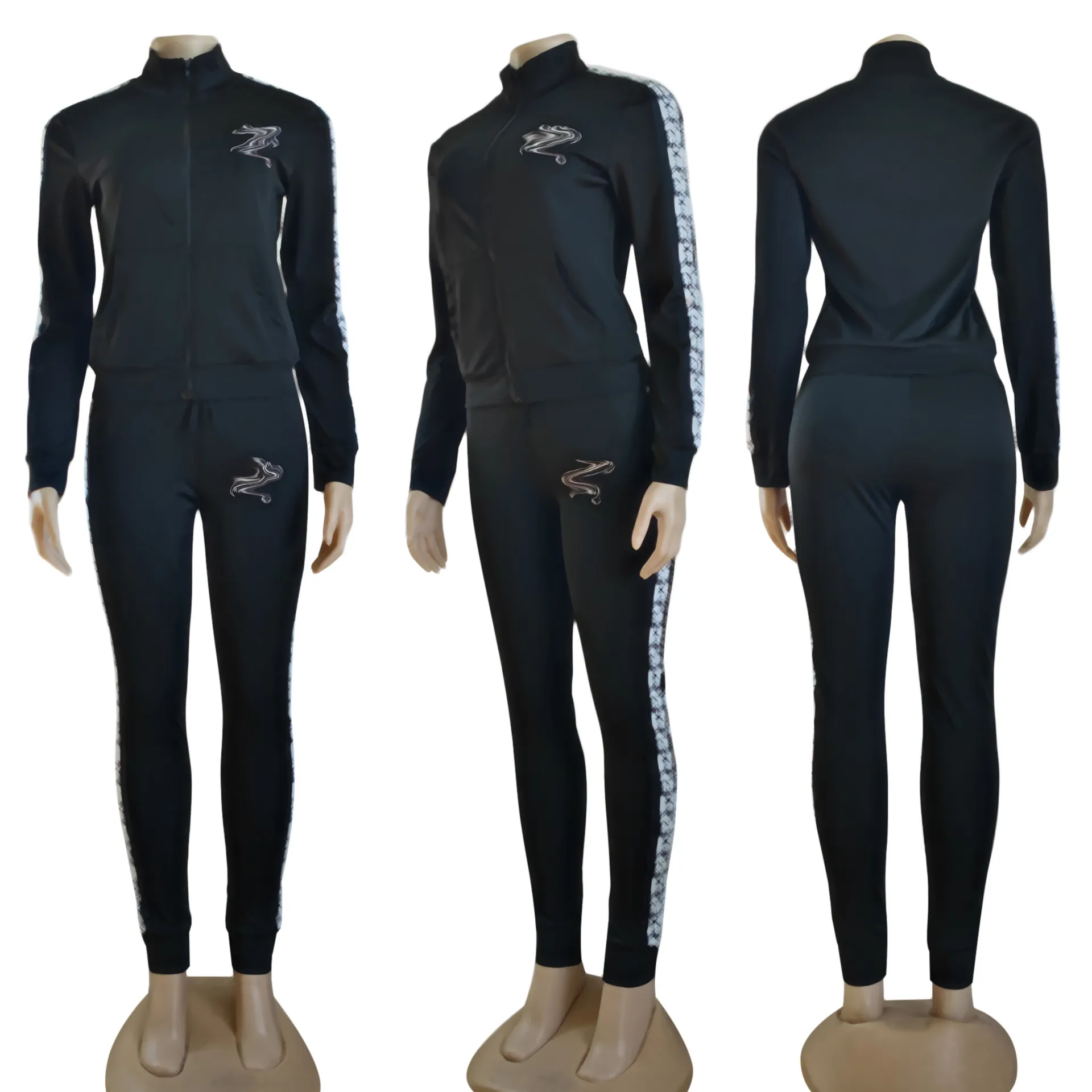 Women's Casual Polyester Tracksuit Set, Pants Outfit With Jacket, Khaki ...