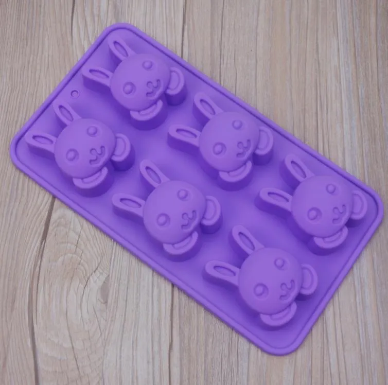 6 Holes Silica Gel Rabbit Cake Moulds Rabbits Shape Silicone Bread Pan ...