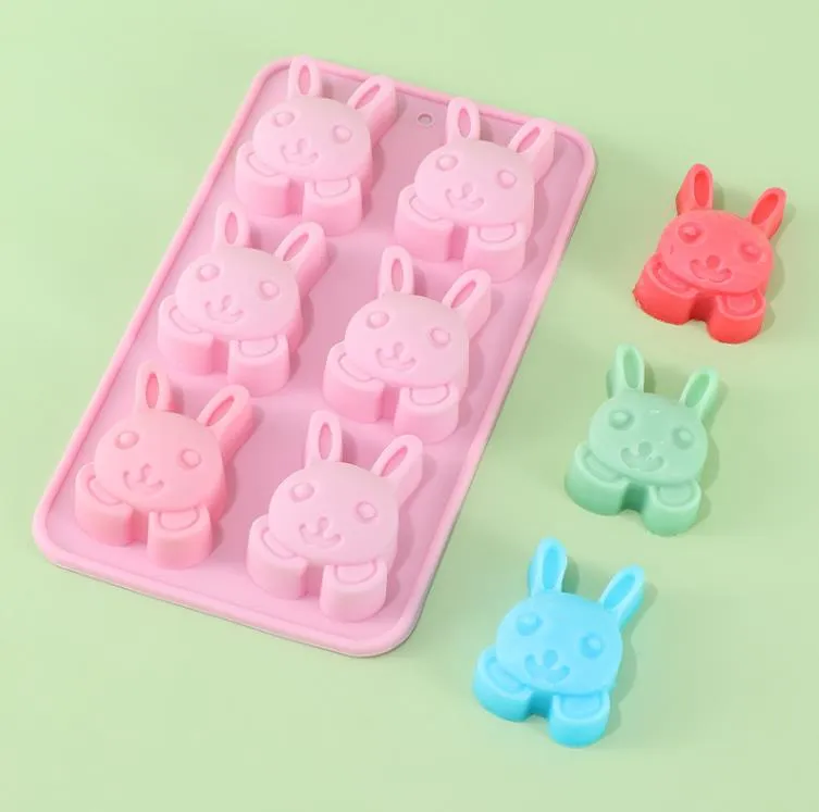 6 Holes Silica Gel Rabbit Cake Moulds Rabbits Shape Silicone Bread Pan ...