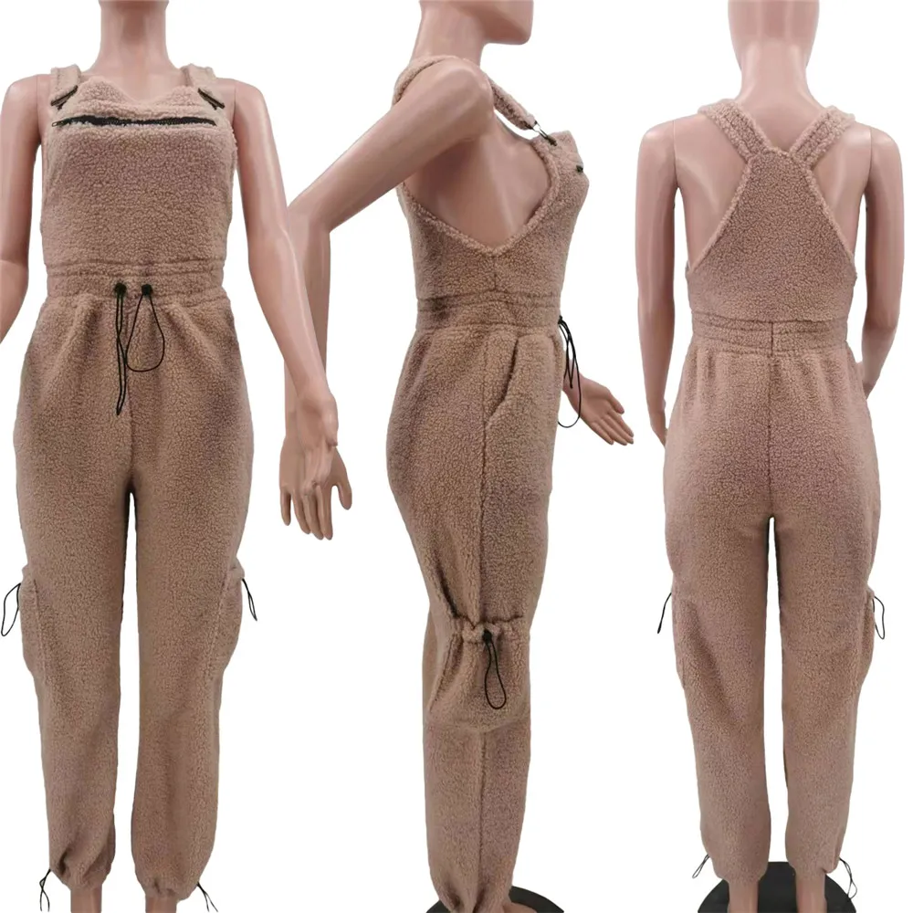 Thick Fleece Suspender Jumpsuit Overalls For Women Designer Casual ...