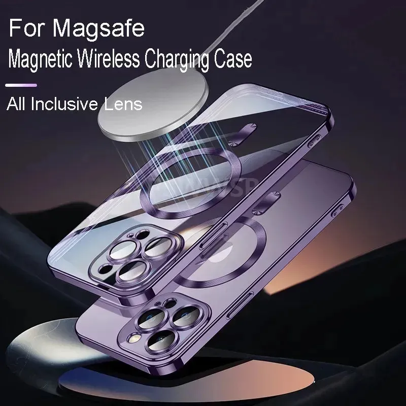 Magsafe Case With Camera Lens Protector For Iphone 15 14 13 Pro Max 12