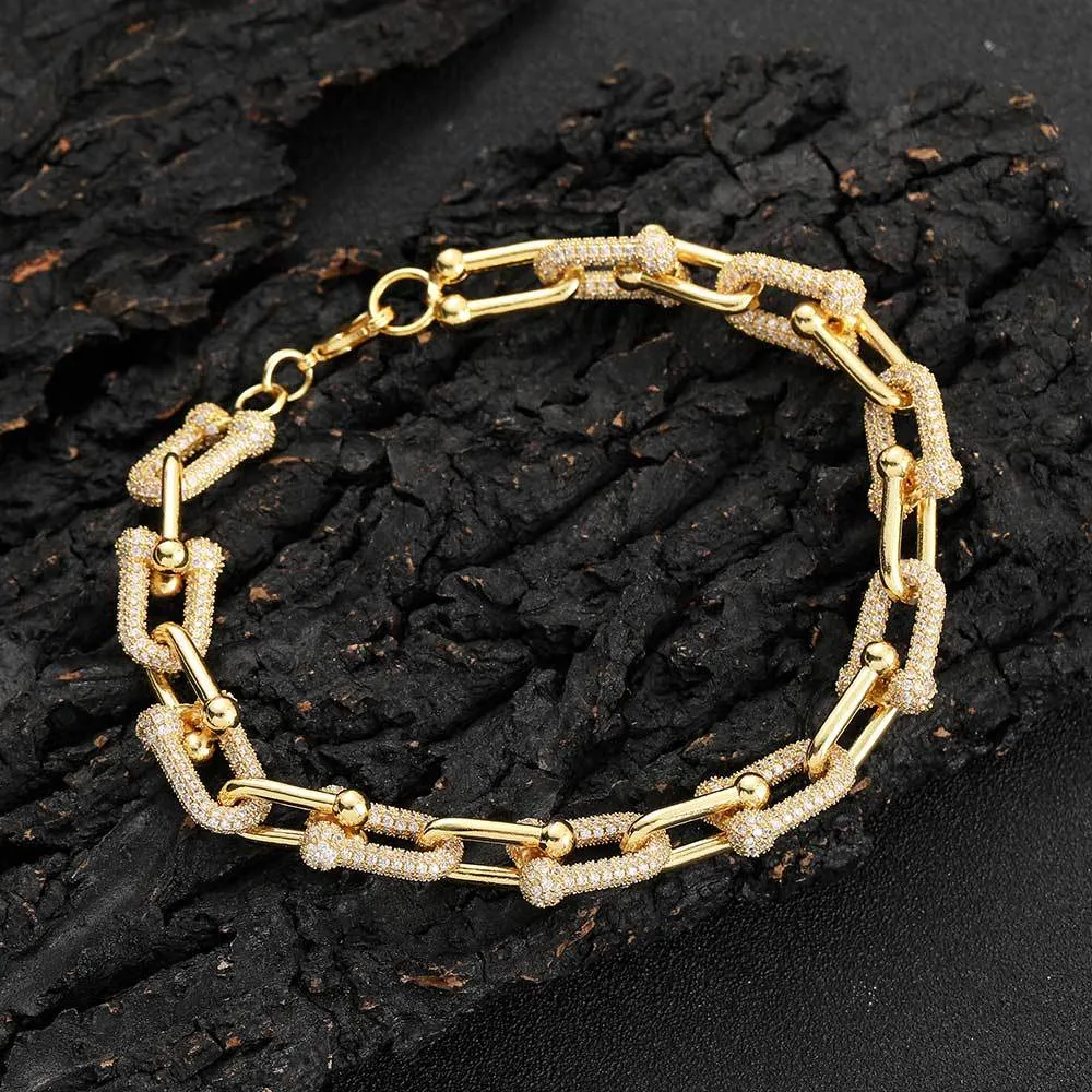 Iced Out Cuban Link Jewelry Set - Hip Hop U-Shaped Chain & Bracelet, 5A ...