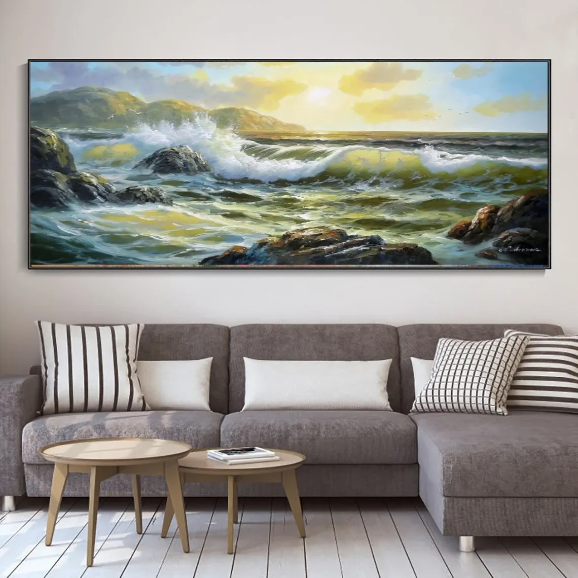 Seascape Waves Oil Painting on Canvas, Handmade Fine Arts on Wall for ...