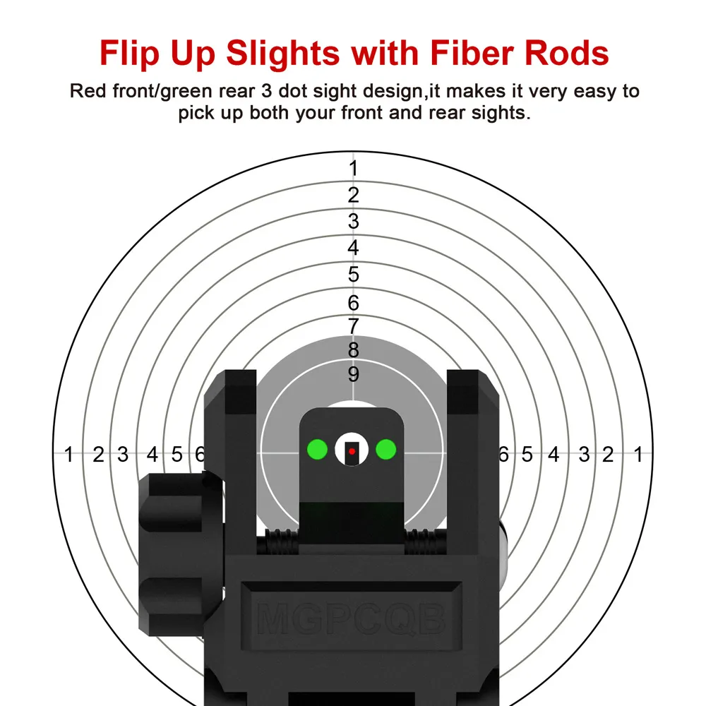 MGPCQB Fiber Optic Sights Flip Up Front & Rear, Red/Green Backup Optics ...