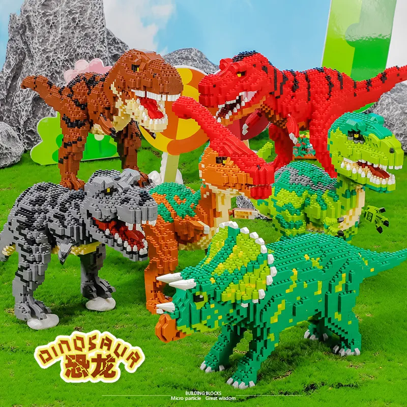 Dinosaur Building Blocks Set Jurassic Tyrannosaurus & Triceratops 3D ...