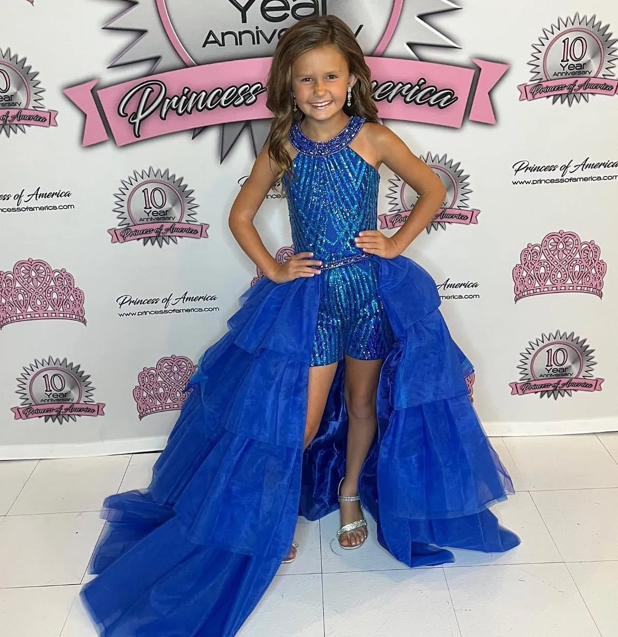 Royal Blue Sequin Romper Gown: Ruffles, Crystals, & Overskirt - Perfect ...