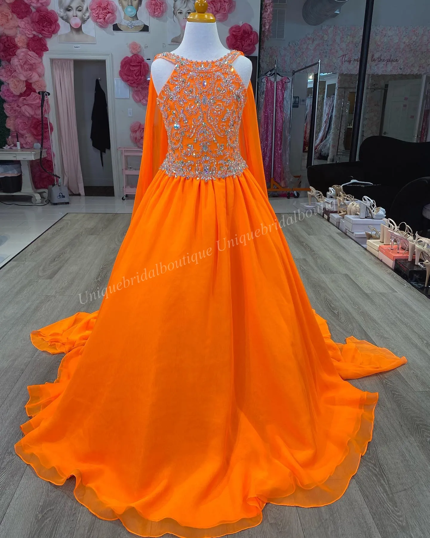 Emebellished AB Stoned Chiffon Cape Pageant Dress ... From ...