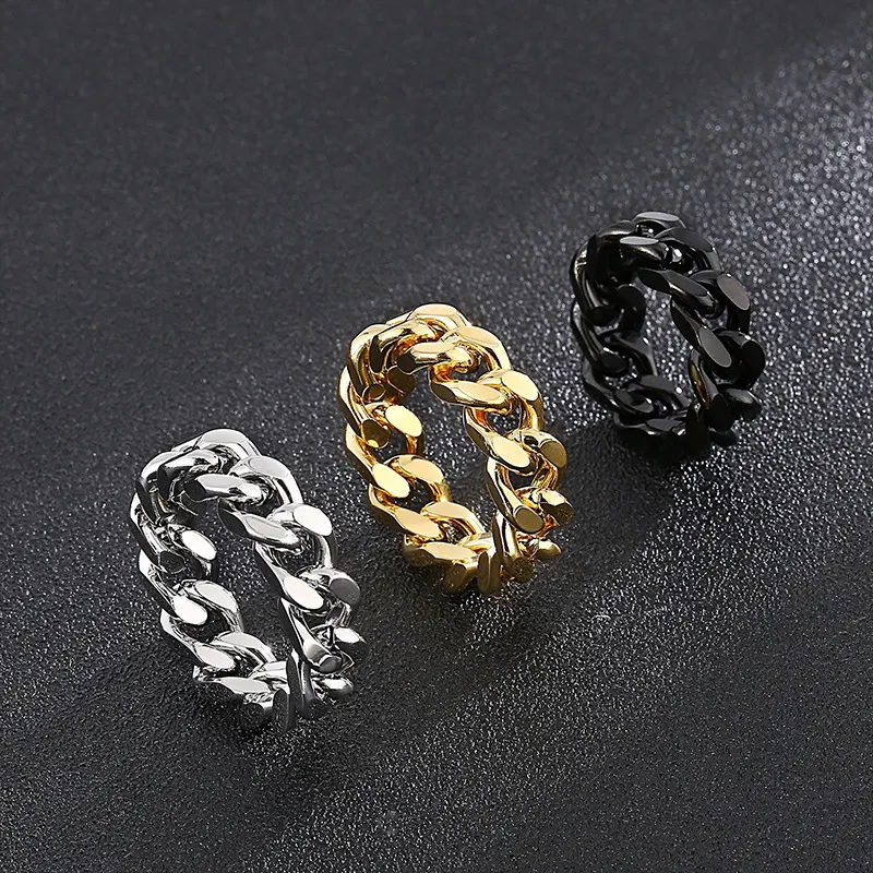 TopBling Stainless Steel Cuban Link Chain Rings For Men Hip Hop Sports ...
