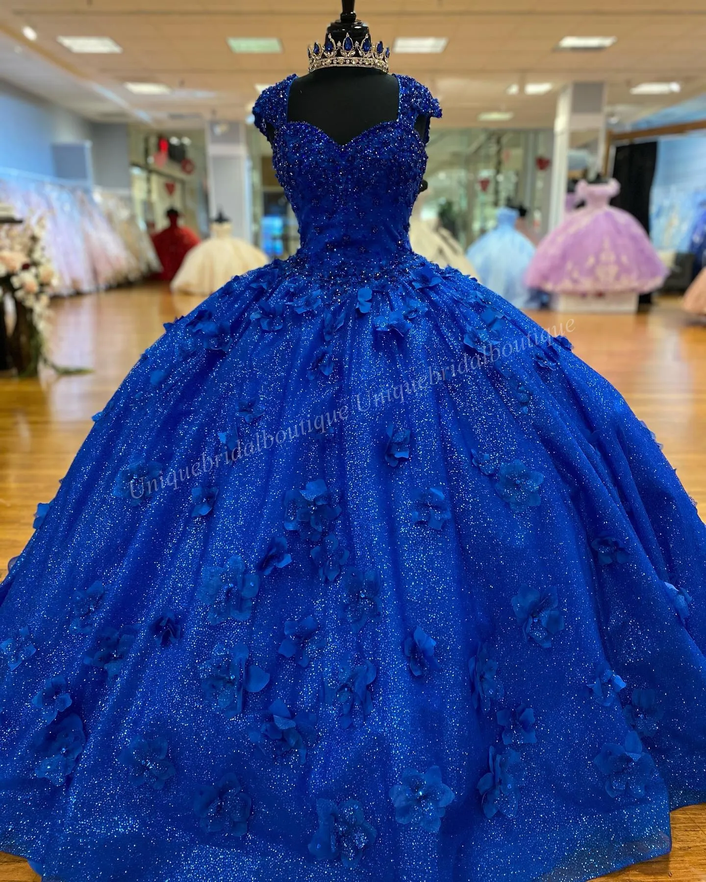 Handmade Royal Blue Blue Sparkly Quinceanera Dresses With Sequined ...