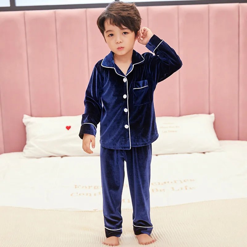 Pajamas Winter Velour Sets for Children Autumn Long Sleeve Turn-Down ...
