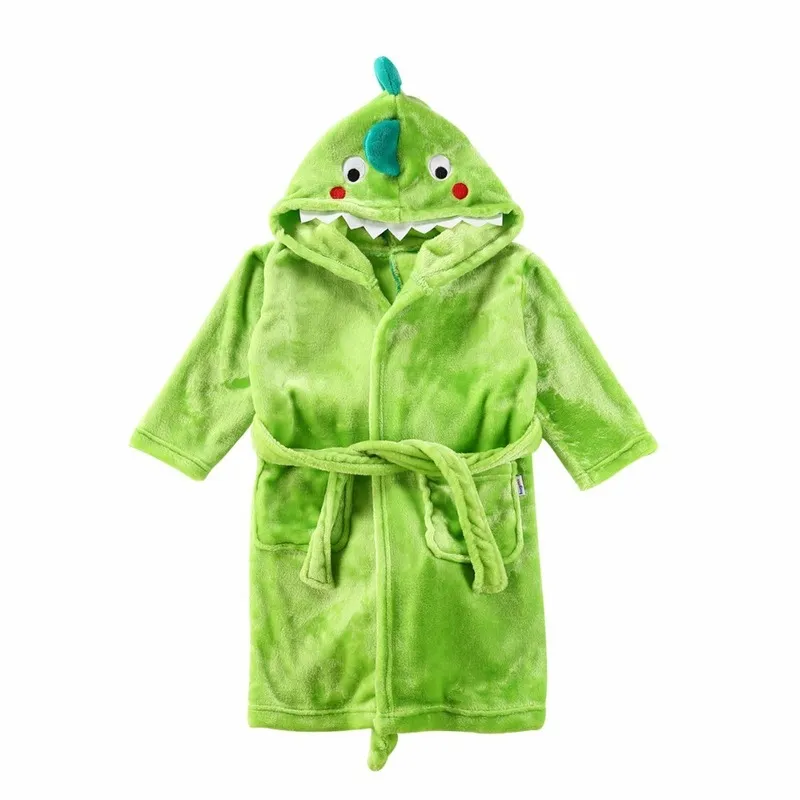 Kids Dinosaur Hooded Robe - Plush Flannel Fleece Bathrobe, Warm ...
