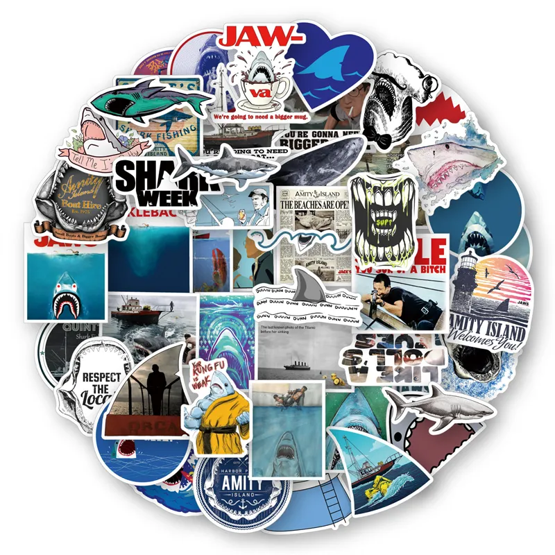 JAWS Shark Stickers Set Horror Movie Waterproof Vinyl Decals For Laptop ...