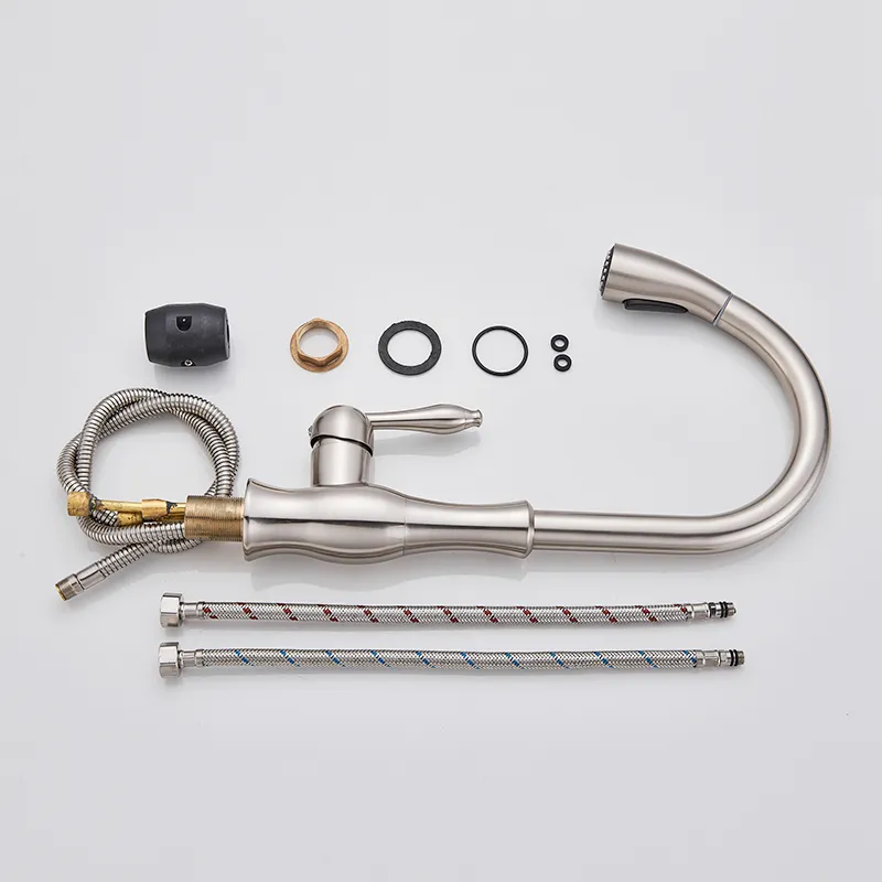 Brushed Nickel Kitchen Faucet: Pull-Out Mixer Tap with Sprayer, Single Handle from Dhgate ...