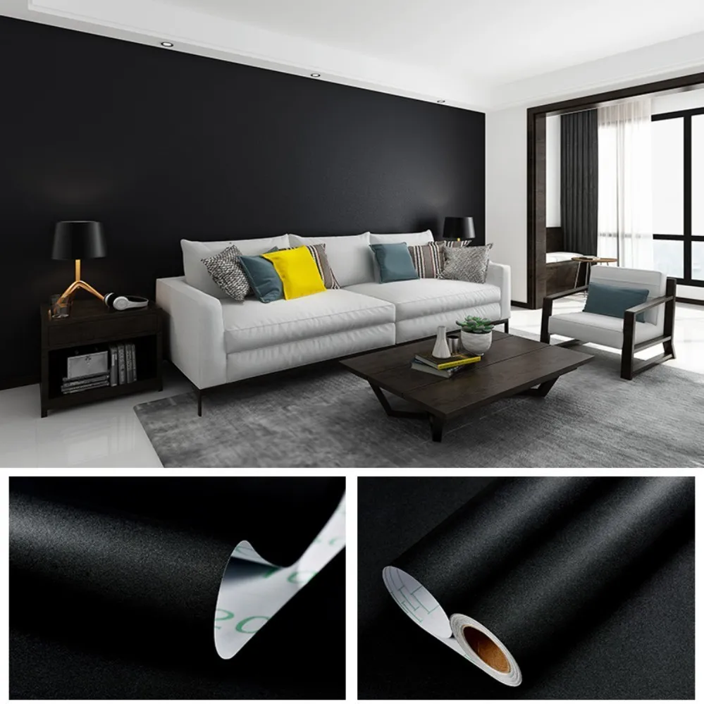 Matte Black Wallpaper, Self Adhesive Vinyl Contact Paper For Drawers ...
