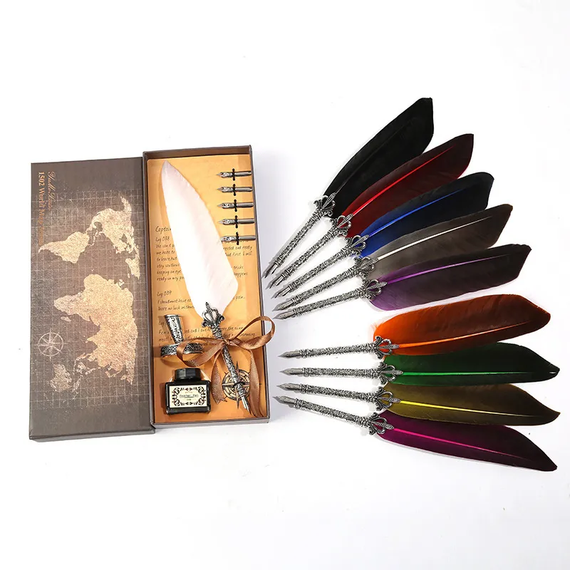 Wholesale Retro Feather Vintage Ink Pens Set For Calligraphy And ...