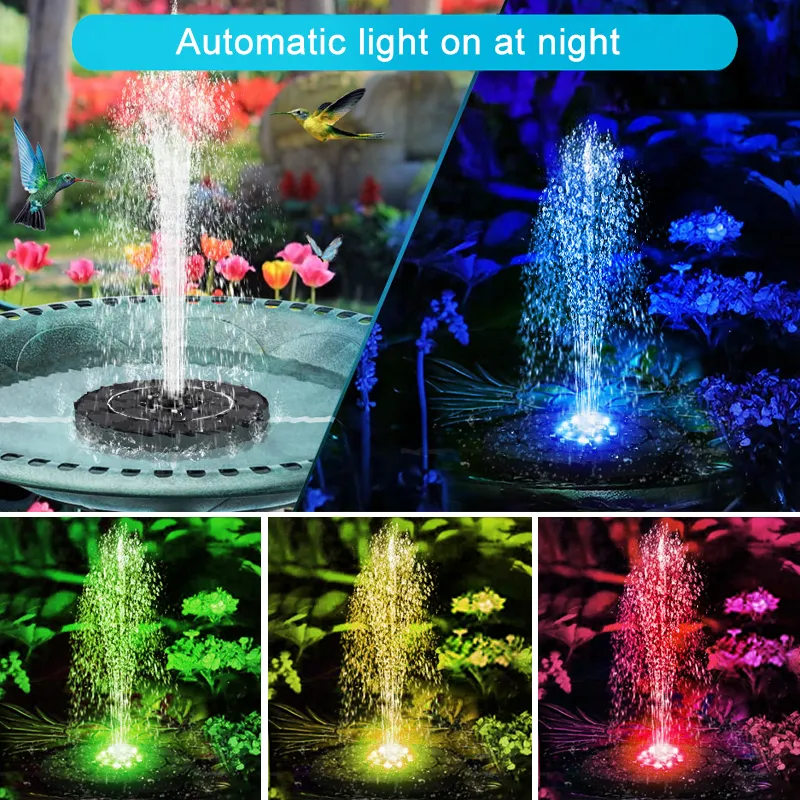 Garden Decorations Solar Floating Spary Fountain Bird Bath With LED ...