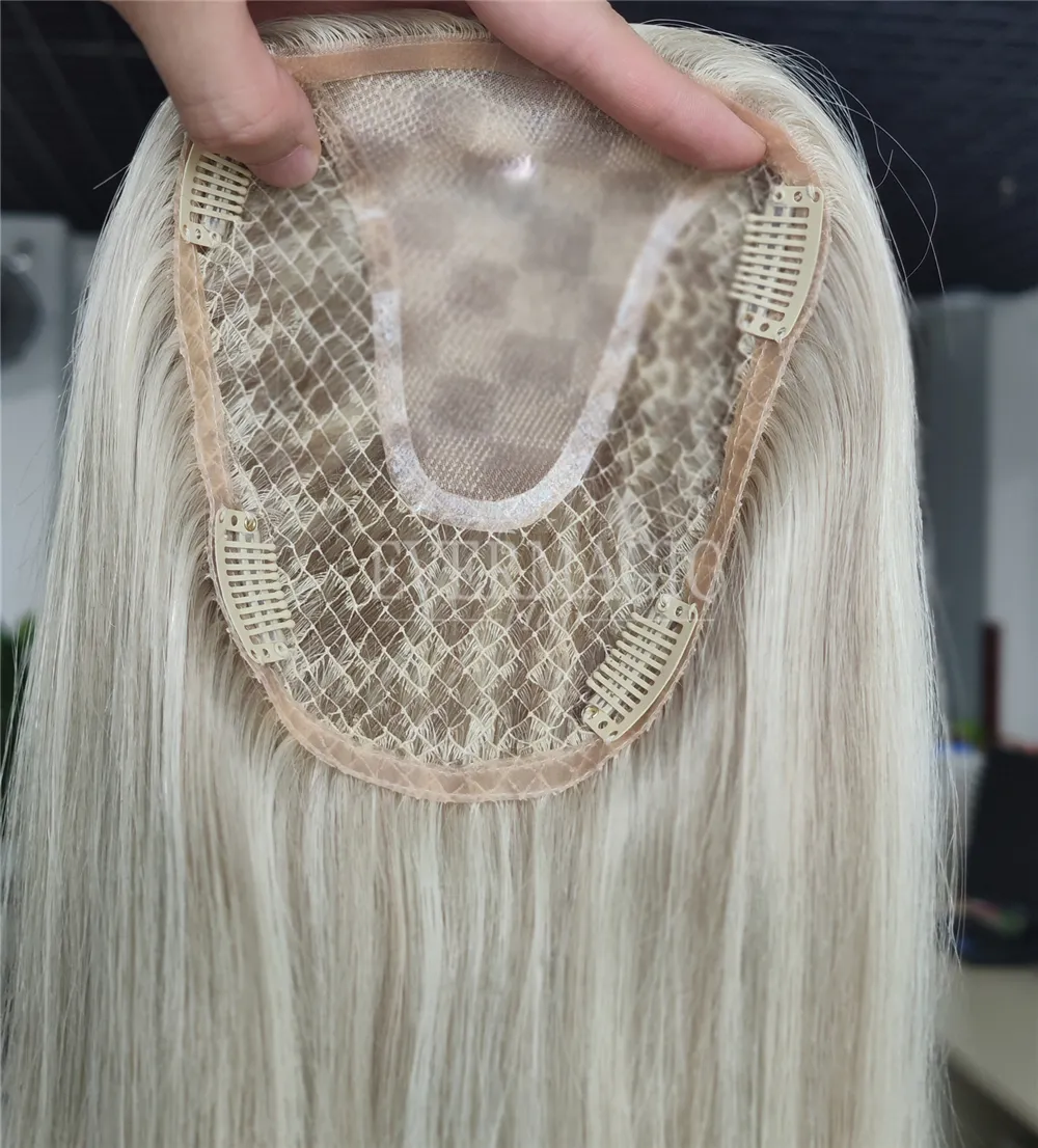 Highlight Blonde Human Hair Topper - Hand-Tied Fishnet Base, Clips In ...
