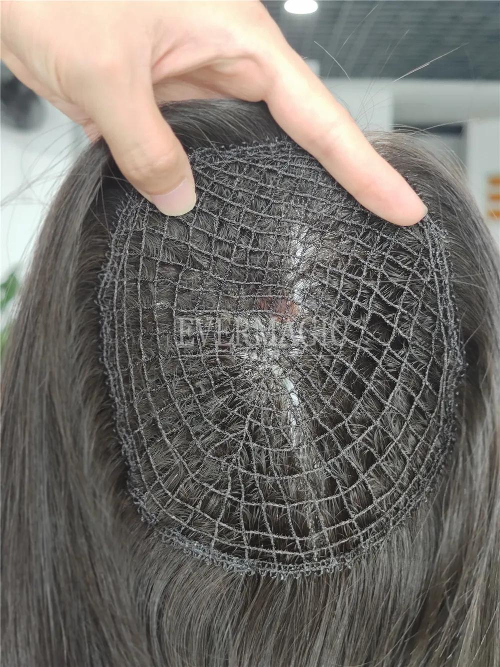 New Coming Natural Black Full Fishnet Human Hair Toppers Handtied Net ...