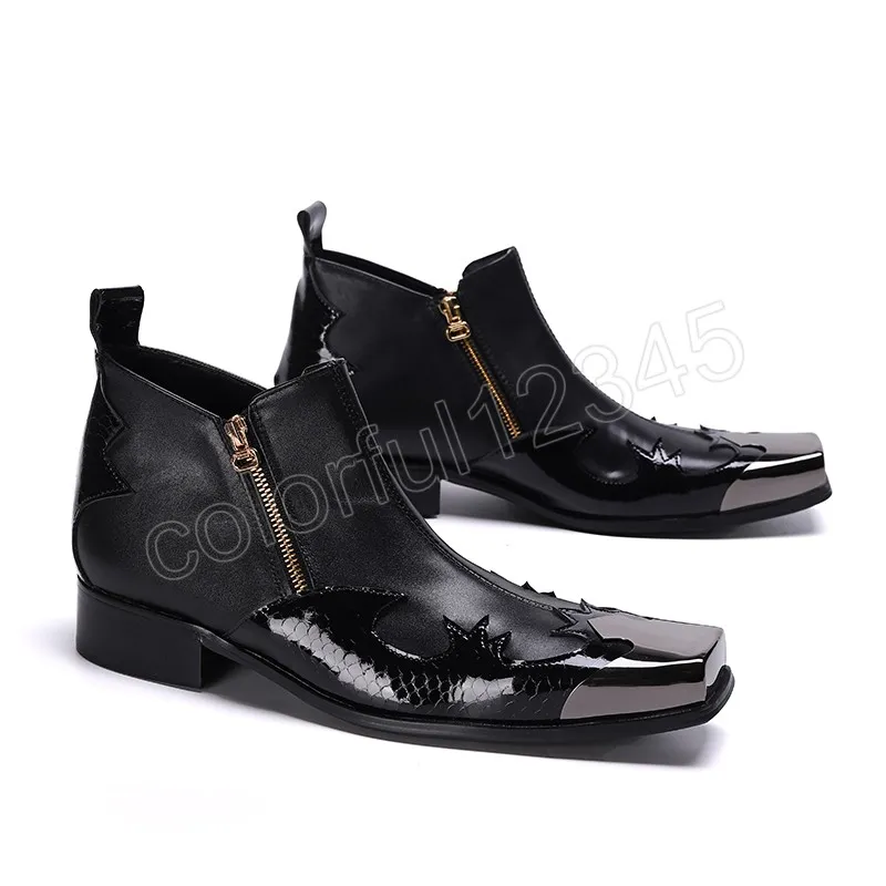 British Square Toe Men Formal Boots Gentleman Wedding Party Ankle Boot ...