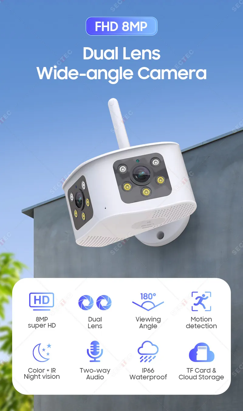 360 Degree Surveillance Camera Dual Lens 4K 8MP Outdoor Security Camera ...