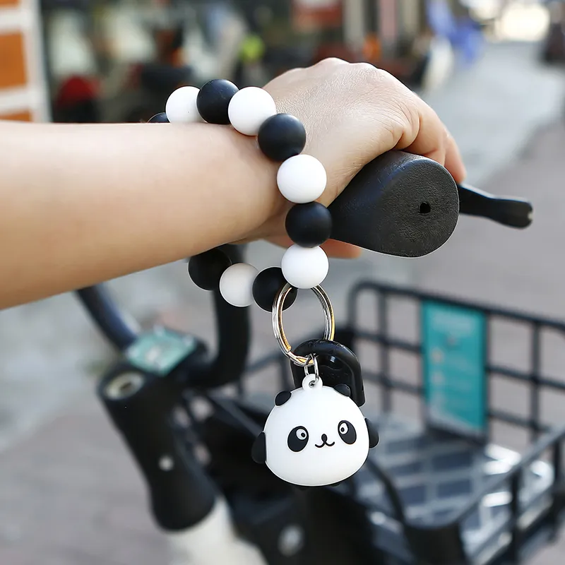 Keychains Charms Panda Pendant Silicone Beaded Keychain Bracelets Cute ...
