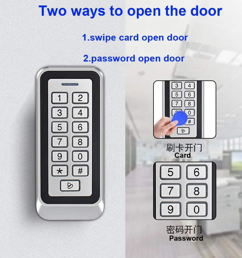 RFID Metal Door Reader With Backlight, Smart Card Access Entry, 1000 User Capacity, 125KHz EM ...