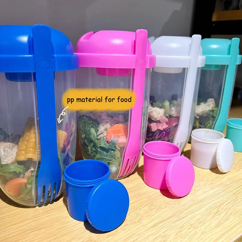 Reusable Plastic Salad Container With Lid And Fork, Eco Friendly Bottle ...